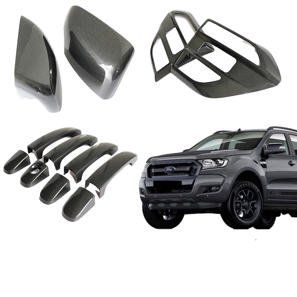CARBON FIBER MIRROR + HANDLES + GUARD WINGS TO SUIT FORD RANGER 2015-2 ...